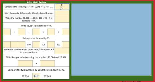 NO PREP - Spiral Math Review for 3rd or 4th grade - Festive Bear