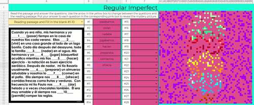 Regular Imperfect Verbs Reading Comprehension Digital Mystery Picture