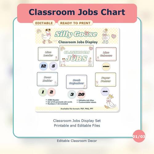 Silly Goose Classroom Jobs Chart | Editable Groovy Pastel by BABYDELL ART