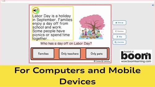 September Reading Comprehension Answering WH Questions Digital Boom Cards