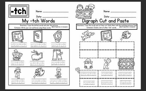 Tch Ending Digraph Worksheets + Activities PreK, TK, Kindergarten, First