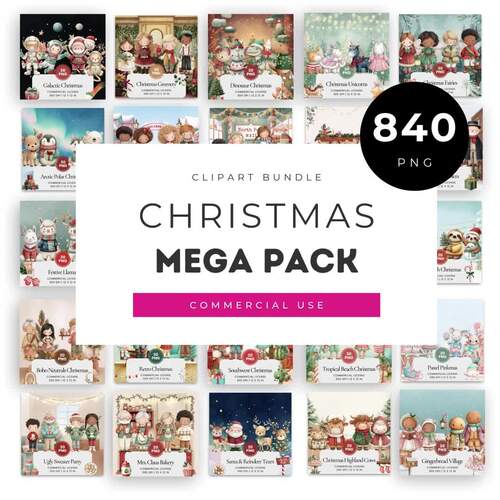 Christmas Clipart Mega Bundle - 840 PNG Images by Ikota Design | TPT
