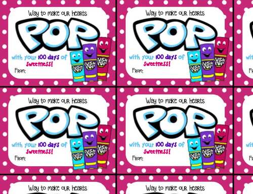 Push Pop Candy 100th Day of School Gift Tag- Way to make my heart POP ...