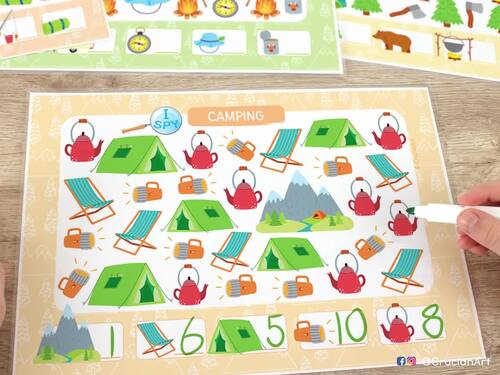 Camping I Spy Worksheets: Search, Count and Write Numbers 1-10 Activity ...