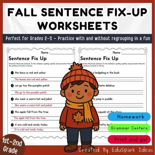 Fall Sentence Writing, Complete Sentences, Fix The Sentence Worksheets ...