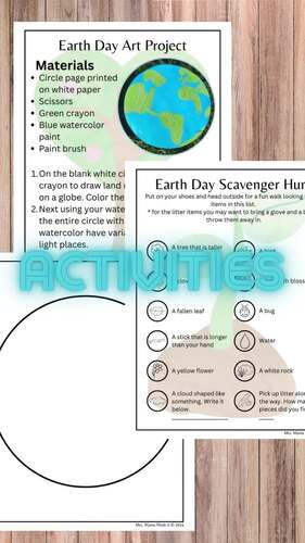 Earth Day Art Project, Poster, Scavenger Hunt, and Coloring Page