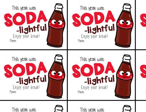Cola (Coke/ Soda) End of Year (EOY) Gift Tag- This year was SODA-lightful!