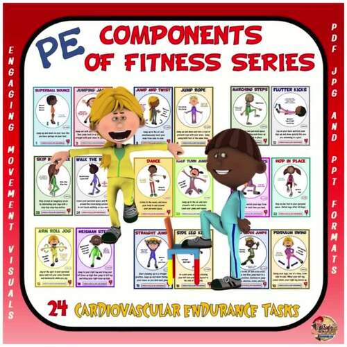 PE Fitness Components - 24 Cardiovascular Endurance Task Cards - Visual ...