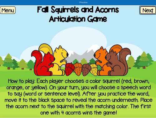 Fall Squirrels Articulation Game Boom Cards Speech Therapy Autumn Fall ...