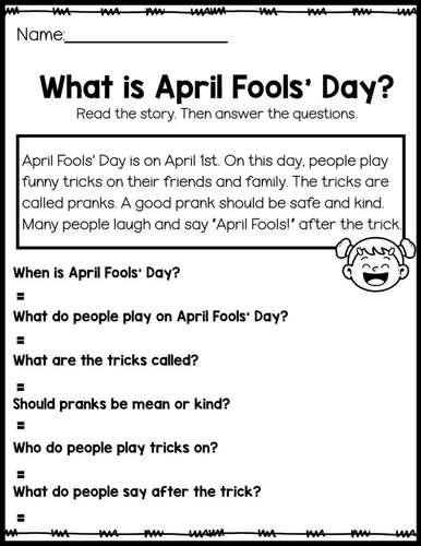April Fools Day Reading Comprehension | 1st Grade Reading Activities