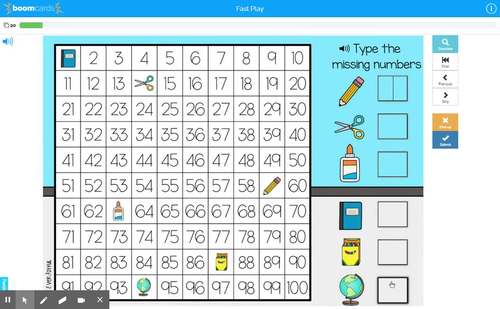 Kindergarten Math School Boom Cards™ 100 Chart Missing Numbers by Ever ...