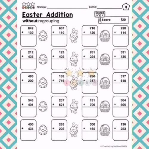 Grade 2 Easter 3-Digit Addition (No Regrouping) | Addition without ...