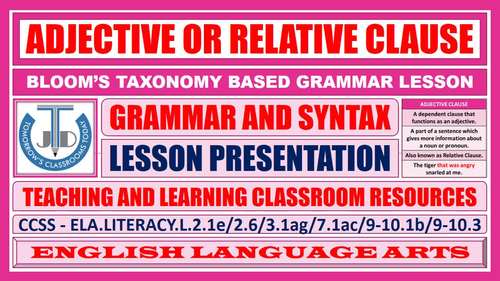 ADJECTIVE CLAUSE OR RELATIVE CLAUSE - WORKSHEETS WITH ANS KEY by JOHN ...