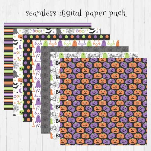 Pastel Halloween Paper Pack: Ghosts, Skulls, Bats Seamless Backgrounds