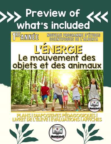 ENERGY Grade 1 Alberta New Science Curriculum FRENCH by Mummabell