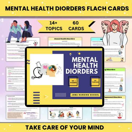 Mental Health Disorder Flash Cards 60 Pages | Study Guide | Nursing ...