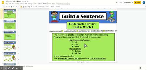 Sentence Building Activity BUNDLE myView Kindergarten Unit 2, Weeks 1-5 ...