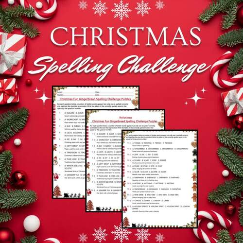Christmas Gingerbread Fun Spelling Challenge Activities Worksheets No Prep