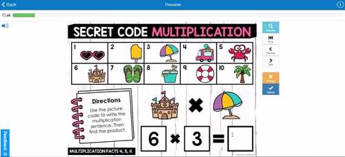 Multiplication Facts Review 4 to 6 Boom Cards Summer Secret Code