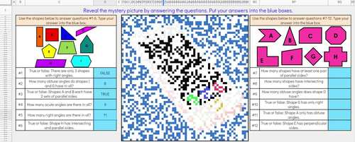 Digital Math Pixel Art | Mystery Picture 4th Grade 4.G.1 Shape Attributes