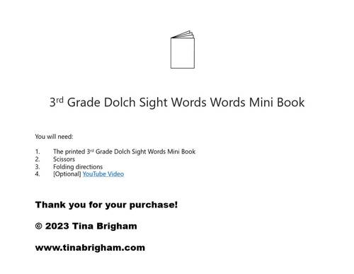 3rd Grade Sight Words Pocket Guide | Printable Mini Book | TPT