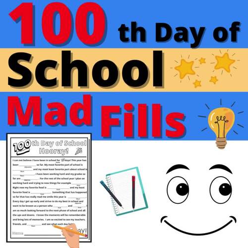 100th Day of School Mad Libs Writing Prompt 100 Days No Prep Morning Work