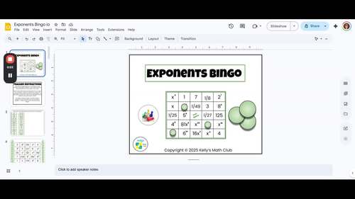 Exponents Bingo Game - Digital and Printable - Google Slides and Power ...