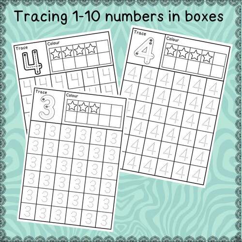 Numbers 1 - 10 tracing in boxes - Handwriting practice preschool ...