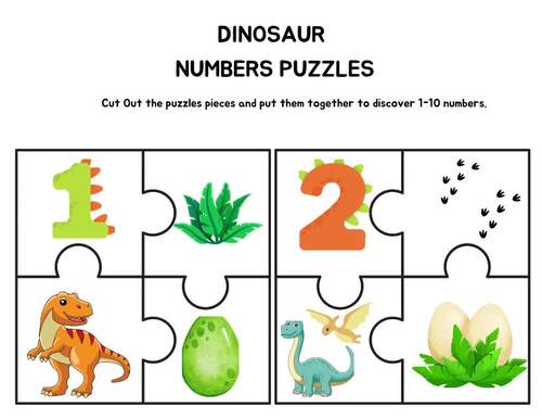 Dinosaur, Counting, Match, Numbers Puzzle, Math Game, Station, Center ...