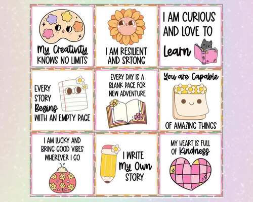 Daily Affirmation Cards for Kids 50 Positive Quotes Back to School or ...