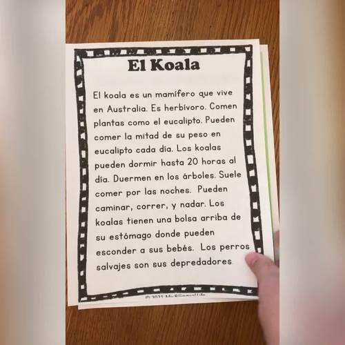 El Koala - Spanish Reading Comprehension Activity Printable | TPT
