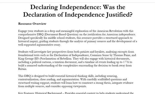 Middle School DBQ Was the Declaration of Independence Justified?