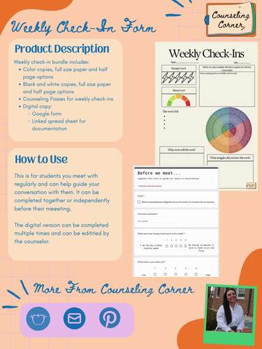 Weekly Check In Form by Counseling Corner- CB | TPT