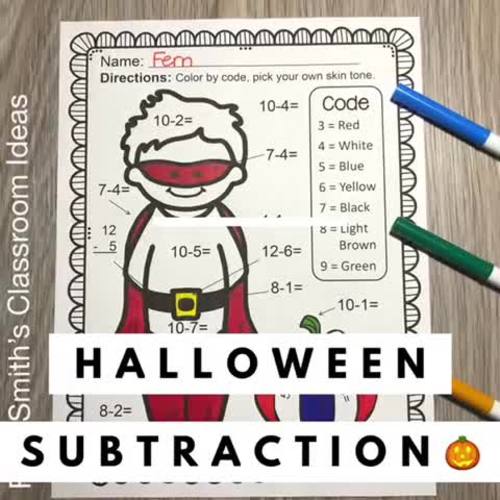 Halloween Color By Number Subtraction by Fern Smith's Classroom Ideas