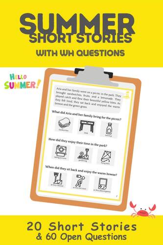 Summer Short Stories with Questions Speech Therapy Summer homework ABA ...