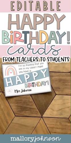 Editable Boho Rainbow Birthday Cards from teachers to students | TpT