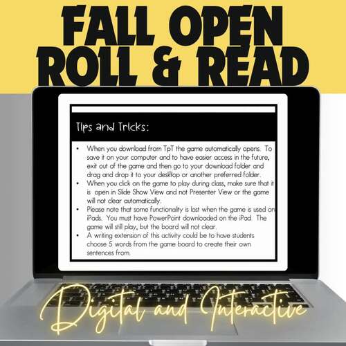 Fall Roll & Read Multisyllabic Open Words & Sentences Digital ...