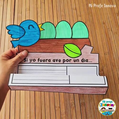 Spring Bird Nest Craft & Writing Prompt Bilingual Primavera Manualidad ...