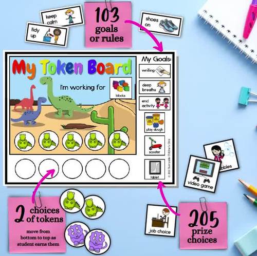 Dinosaur Token Board Reward Chart with First Then Schedule | TPT