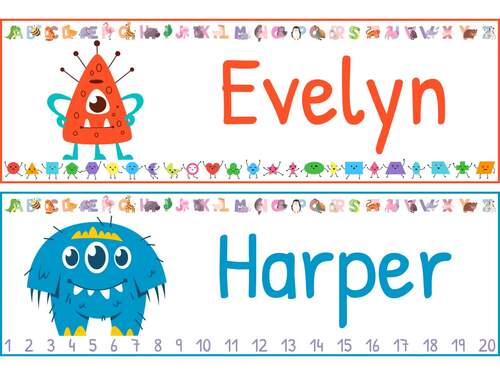 Monster Student Desk Plates: 30 Editable Designs with PowerPoint, US ...