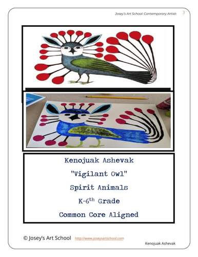 Kenojuak Ashevak Art lesson Owl 1st-4th grade Writing Activity Inuit Theme