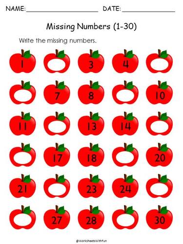 Missing Number Worksheets 1-50 | Count and Fill Activities for ...