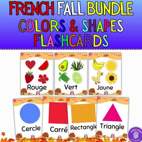 FRENCH Autumn/fall-themed color and shape flash cards Bundle for ...