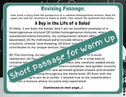 8th grade Revising Warm Up & Station- Science -Matter- Set #7- TEKS/STAAR
