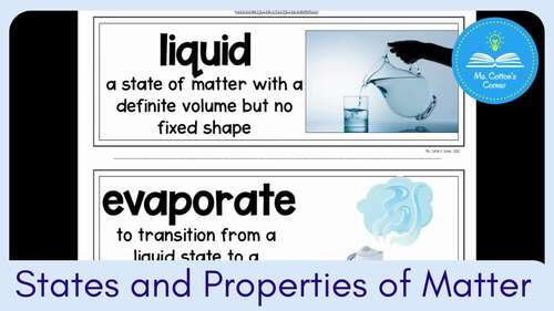 States & Properties of Matter, 50 Printable Science Vocabulary Cards ...