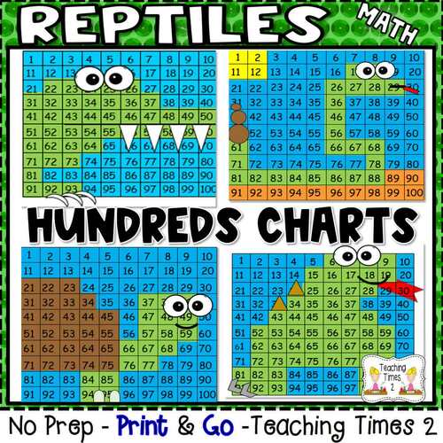 Hundreds Charts - Reptiles - Color by Number - With Digital Resources
