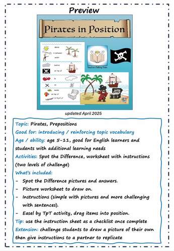 Pirates in Position! by Teachers Telling Tales | TPT