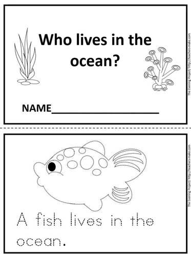 Ocean animals emergent tracing/coloring reader for k, and Sp. Educ-3 ...