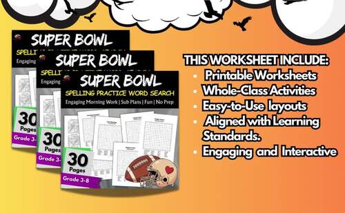 Super Bowl Word Search Puzzle Spelling Practice Activity 4th,5th,6th ...