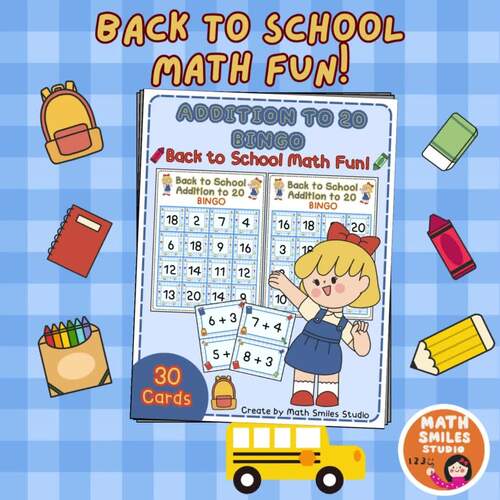 Addition to 20 Bingo Game (4x4) | Back to School Math Fun | 1st Grade ...